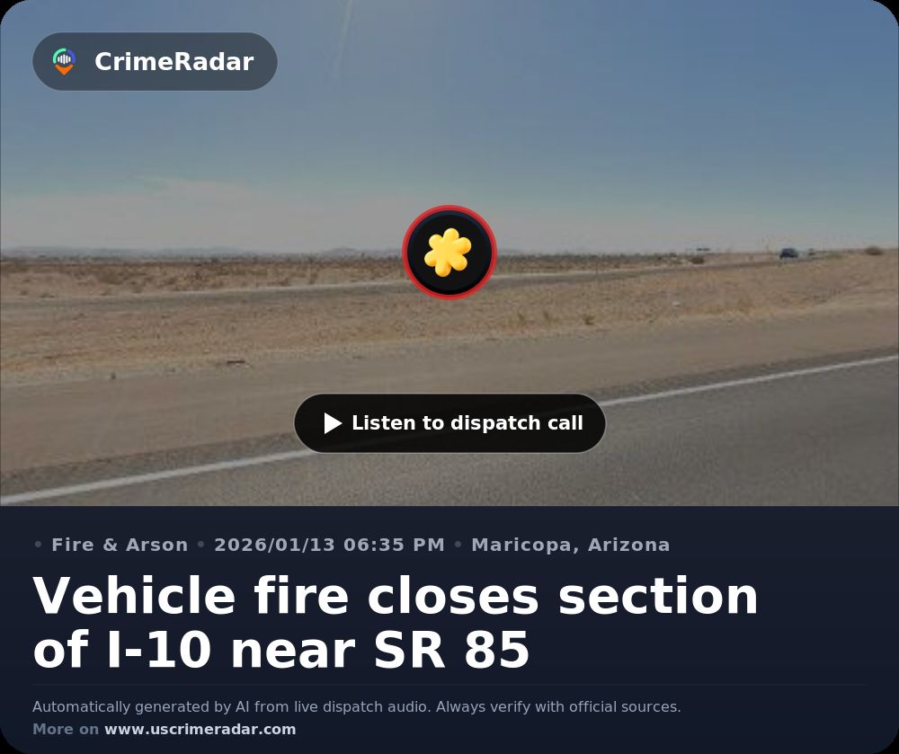 Vehicle fire closes section of I-10 near SR 85, Maricopa County AZ ...