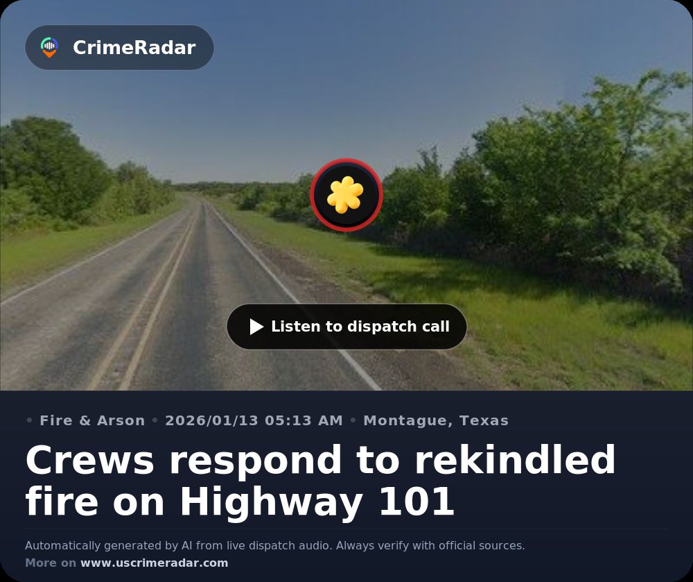 Crews respond to rekindled fire on Highway 101, Montague County TX ...