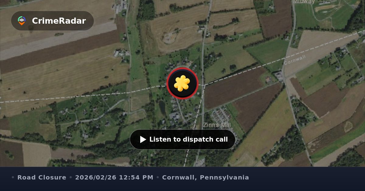 Road closed after crash at Route 72 and Zinns Mill, Cornwall PA ...