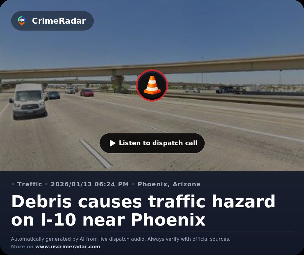 Debris causes traffic hazard on I-10 near Phoenix, Phoenix AZ | CrimeRadar