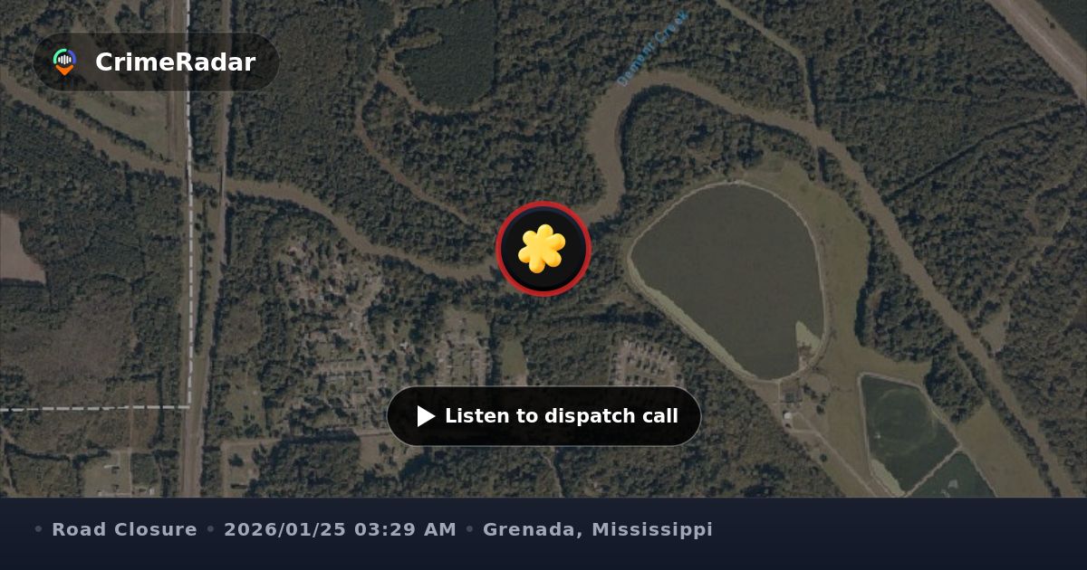 Trees block Johnson Street near Sunflower Drive, Grenada MS | CrimeRadar