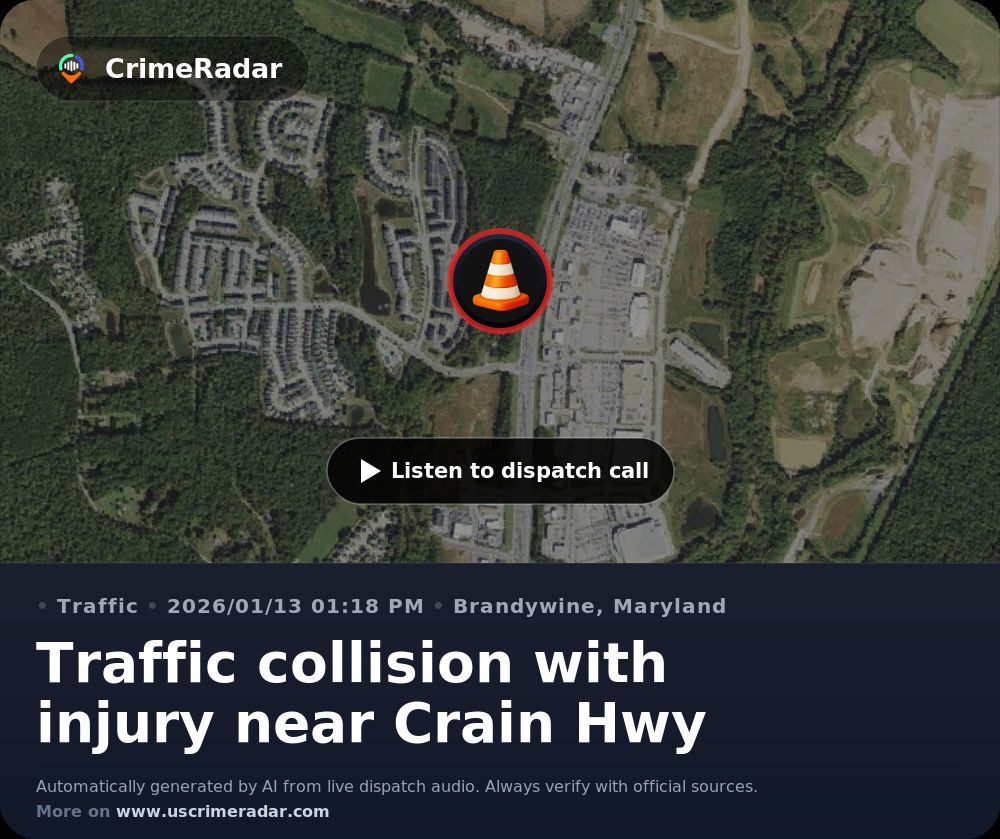 Traffic collision with injury near Crain Hwy, Brandywine MD | CrimeRadar