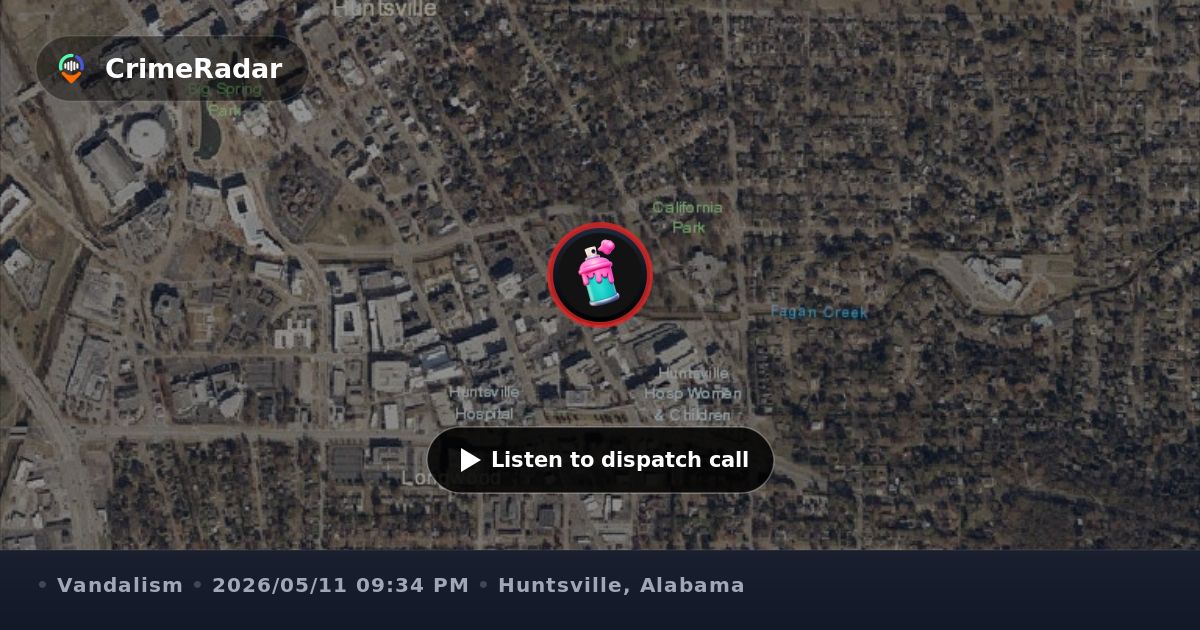 Windows broken on gray car at Madison Street, Huntsville AL | CrimeRadar