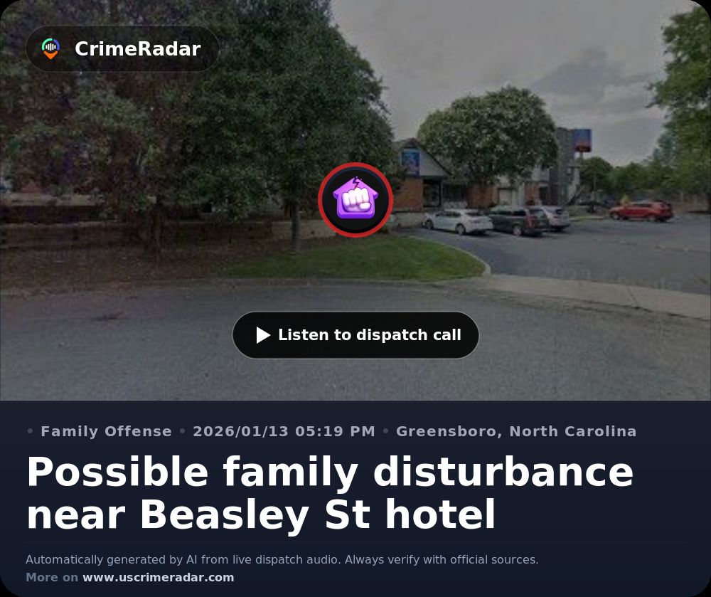 Possible family disturbance near Beasley St hotel, Greensboro NC ...