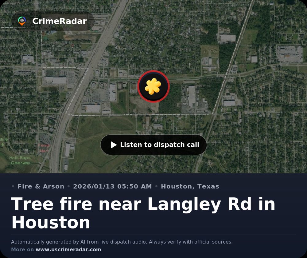 Tree fire near Langley Rd in Houston, Houston TX | CrimeRadar