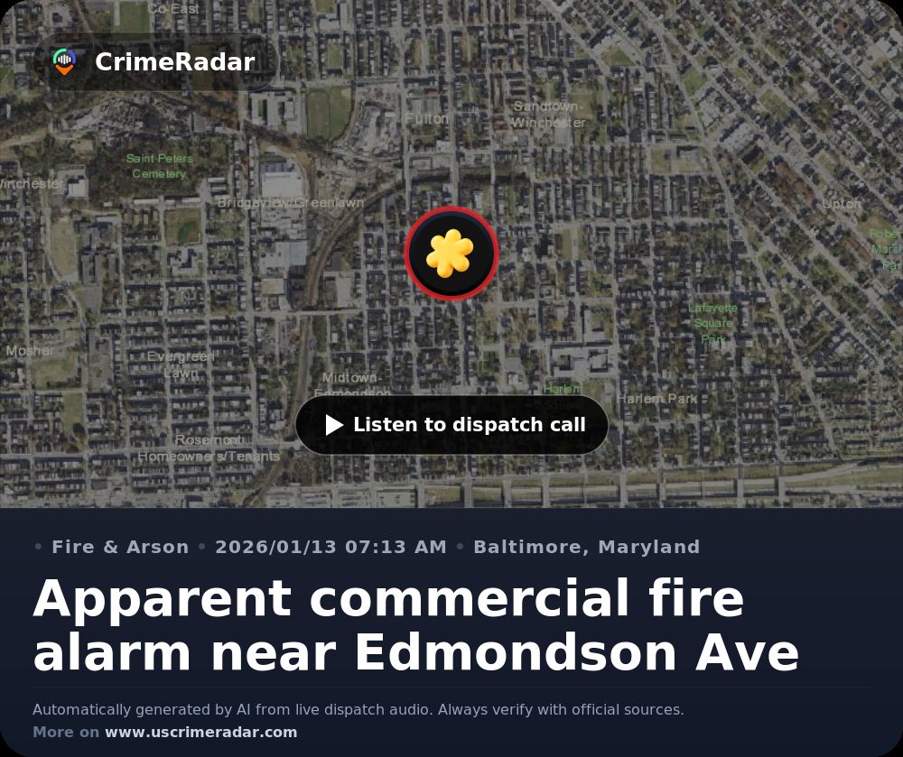Apparent commercial fire alarm near Edmondson Ave, Baltimore MD ...