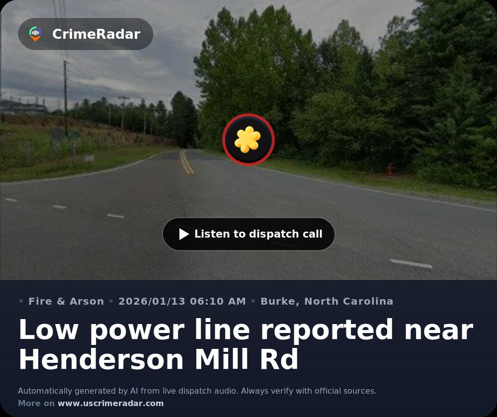Low power line reported near Henderson Mill Rd, Burke County NC ...