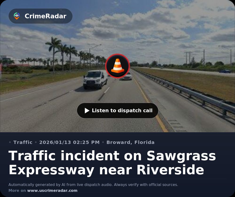 Traffic incident on Sawgrass Expressway near Riverside, Broward County ...