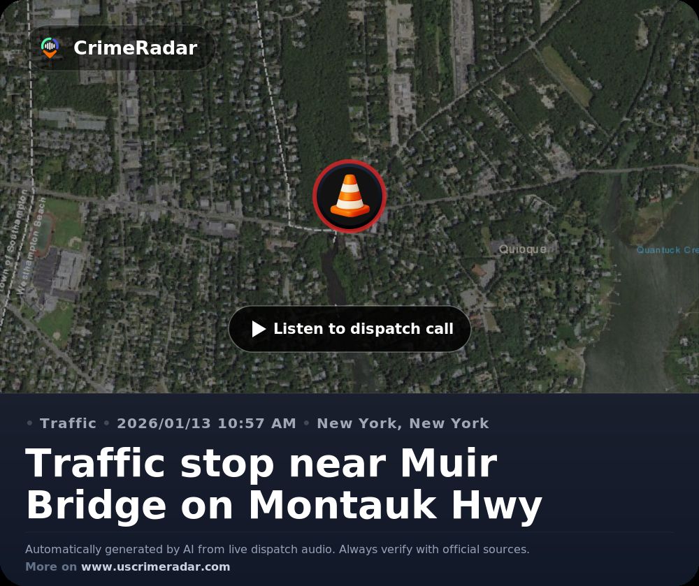 Traffic stop near Muir Bridge on Montauk Hwy, New York NY | CrimeRadar