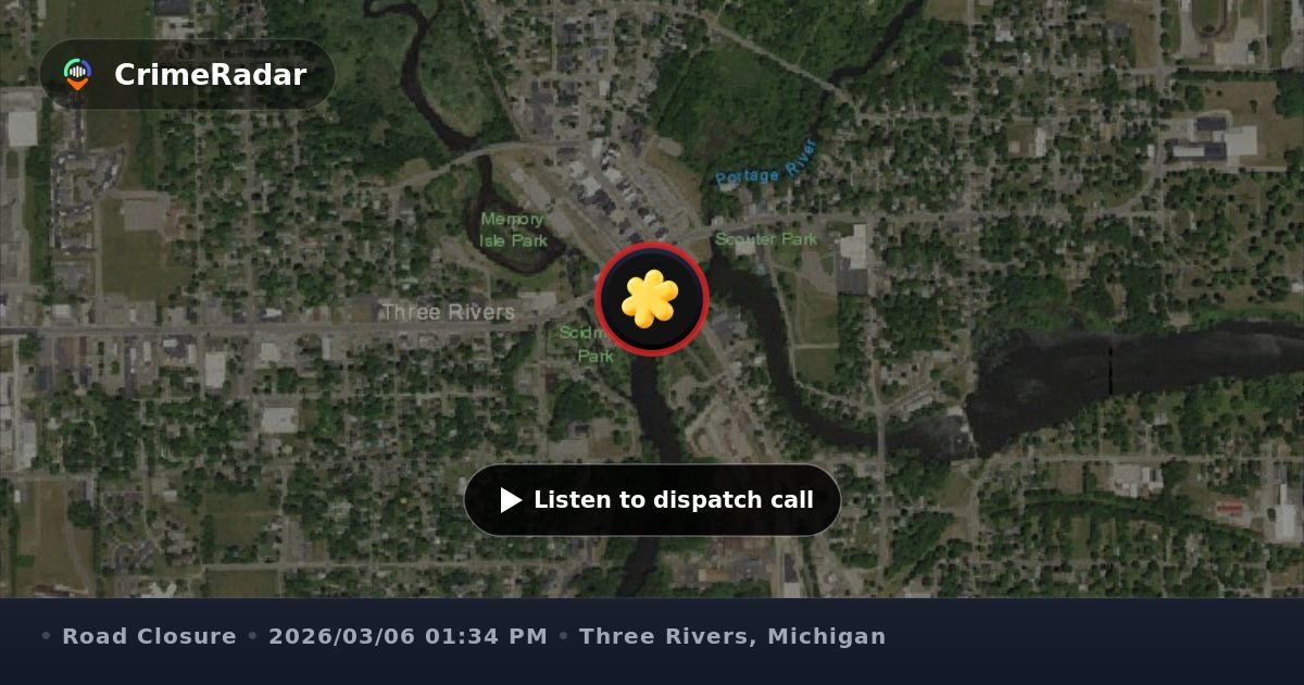 Roads closed due to downed wires near intersection, Three Rivers MI ...