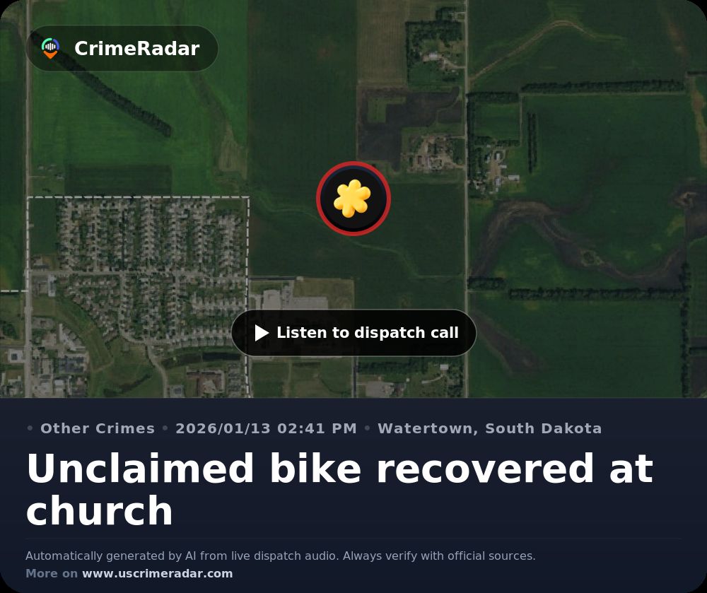Unclaimed bike recovered at church, Watertown SD | CrimeRadar