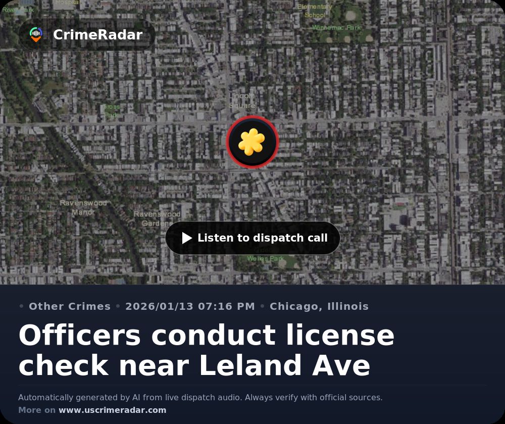 Officers conduct license check near Leland Ave, Chicago IL | CrimeRadar