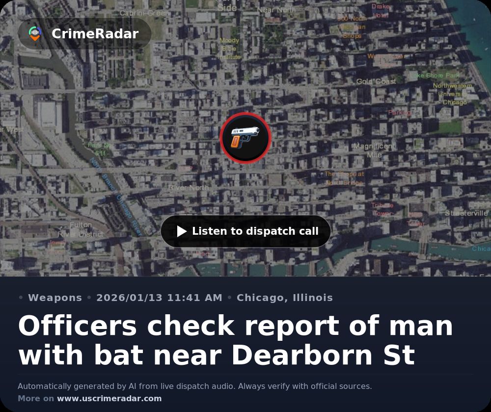 Officers check report of man with bat near Dearborn St, Chicago IL ...