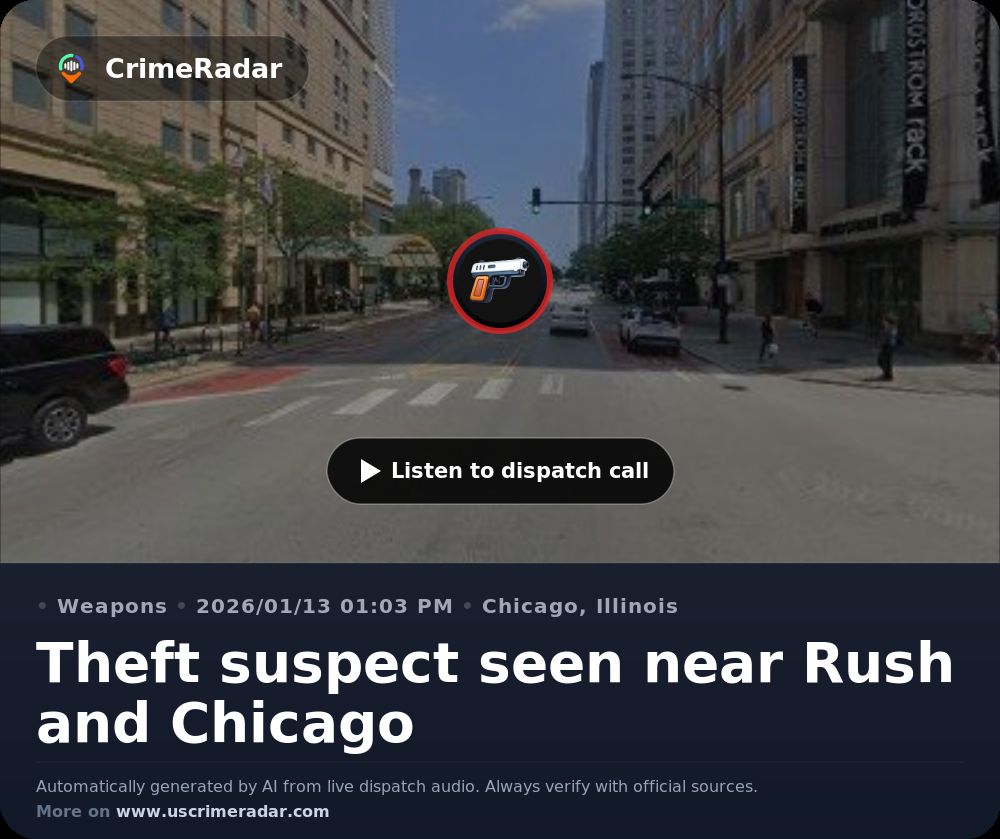 Theft suspect seen near Rush and Chicago, Chicago IL | CrimeRadar