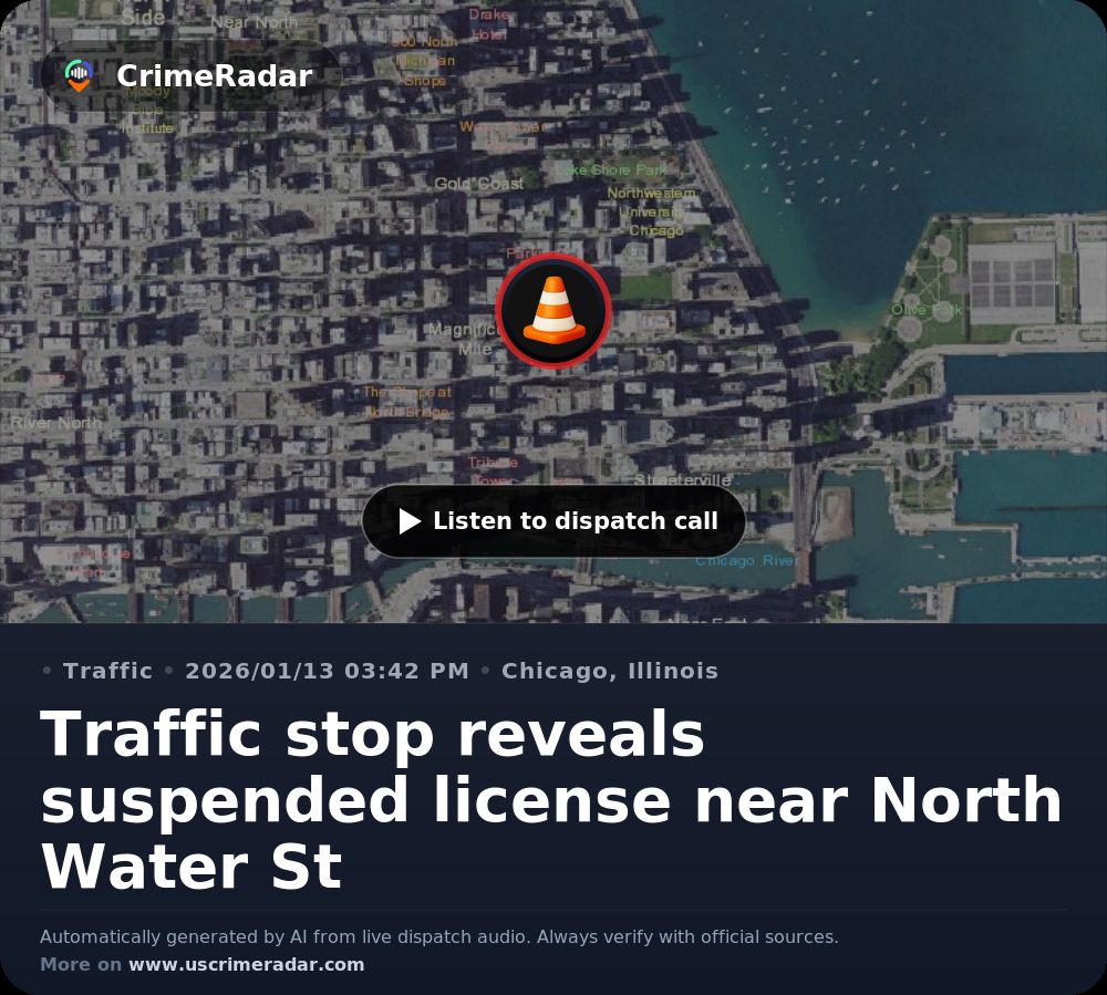 Traffic stop reveals suspended license near North Water St, Chicago IL ...
