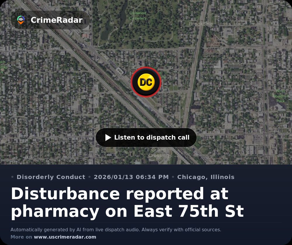 Disturbance reported at pharmacy on East 75th St, Chicago IL | CrimeRadar