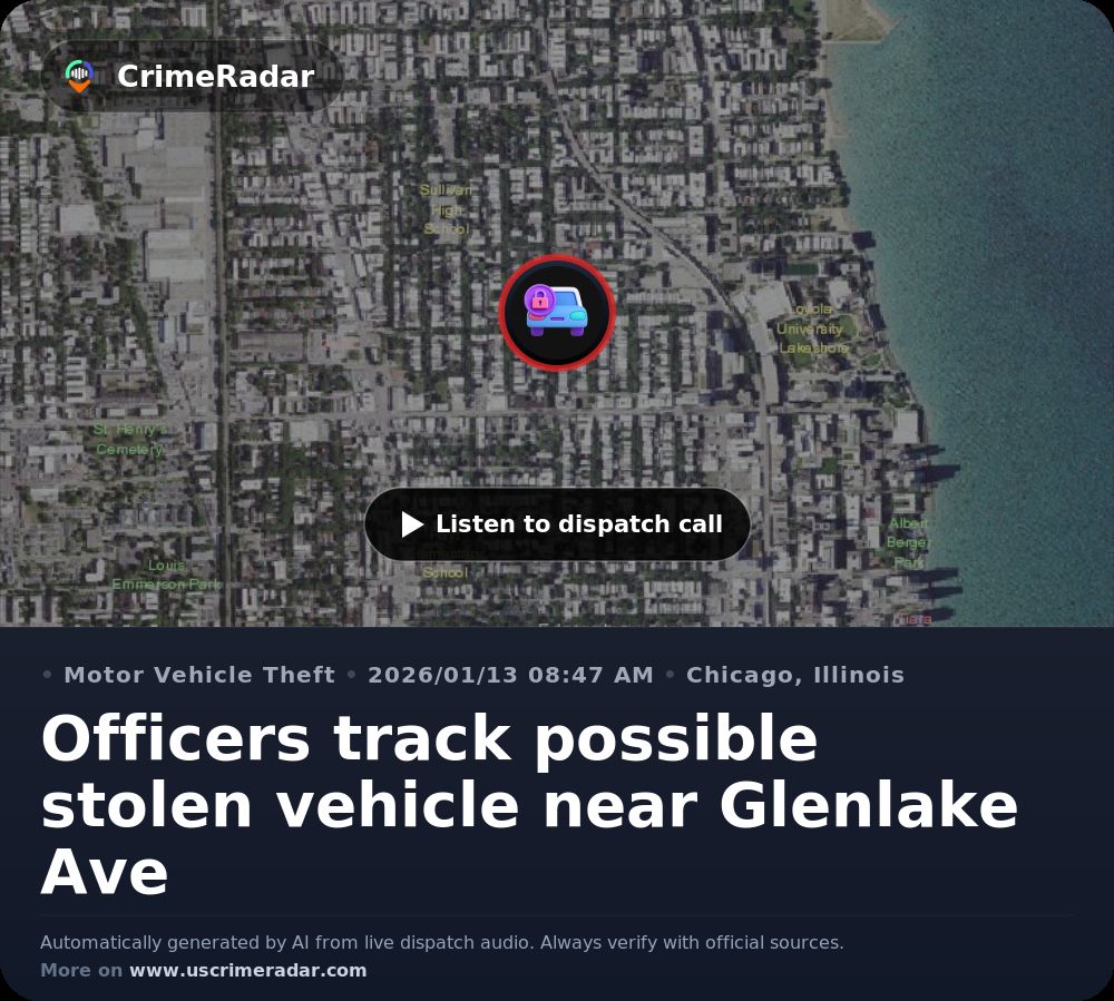 Officers track possible stolen vehicle near Glenlake Ave, Chicago IL ...
