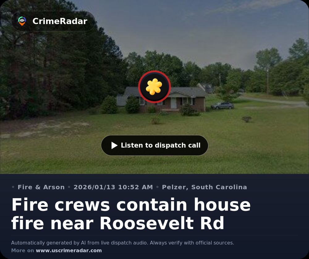 Fire crews contain house fire near Roosevelt Rd, Pelzer SC | CrimeRadar