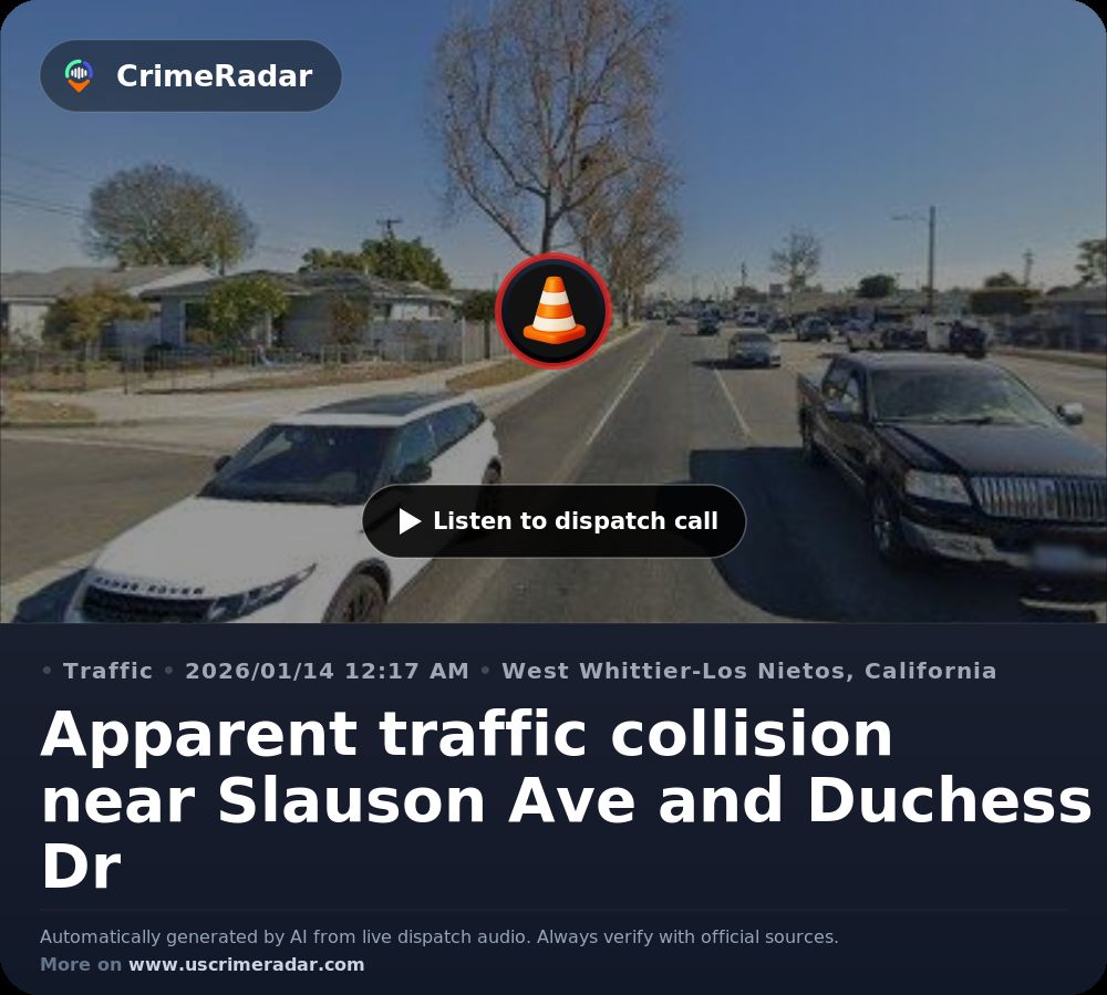 Apparent traffic collision near Slauson Ave and Duchess Dr, West ...