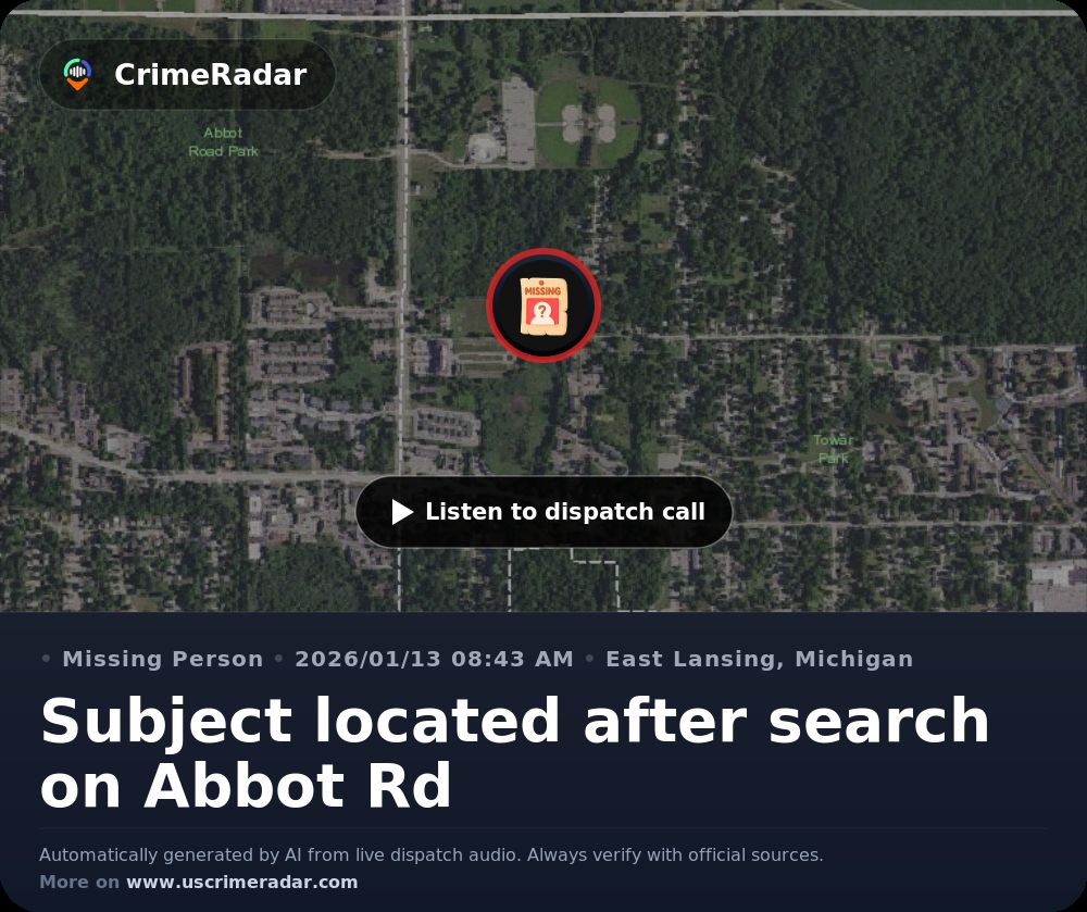 Subject located after search on Abbot Rd, East Lansing MI | CrimeRadar