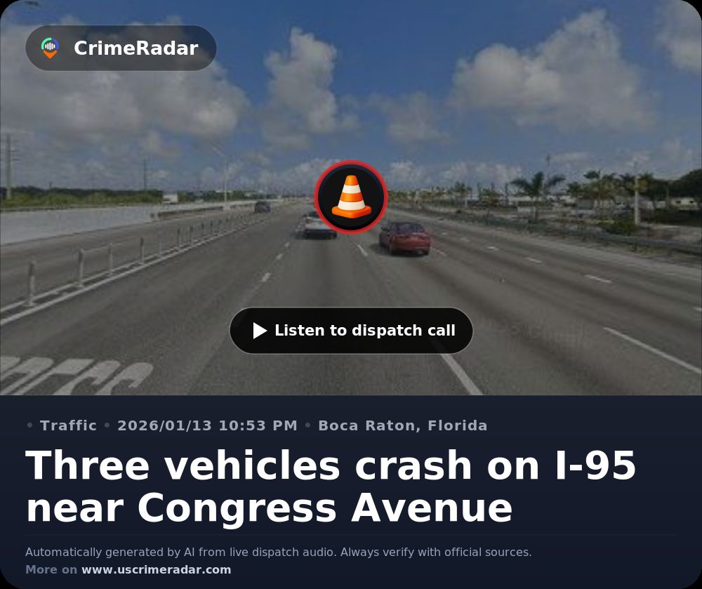 Three vehicles crash on I‑95 near Congress Avenue, Boca Raton FL ...