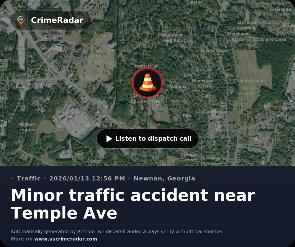 Minor traffic accident near Temple Ave, Newnan GA | CrimeRadar
