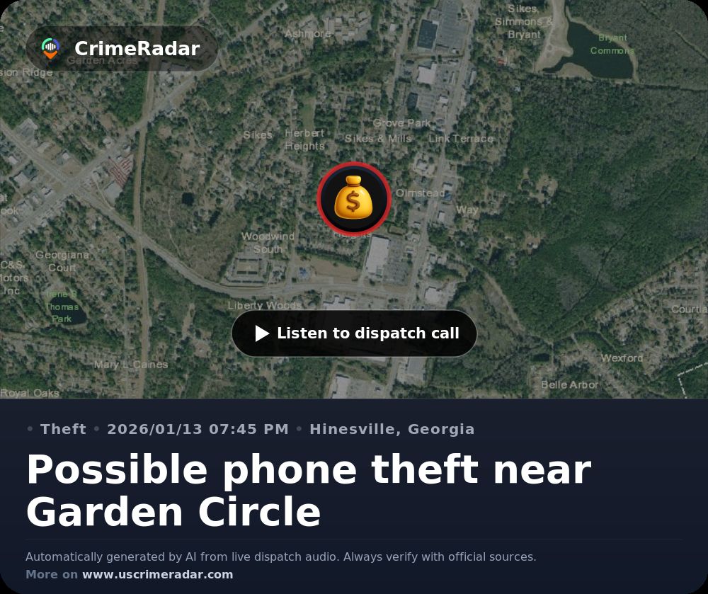 Possible phone theft near Garden Circle, Hinesville GA | CrimeRadar