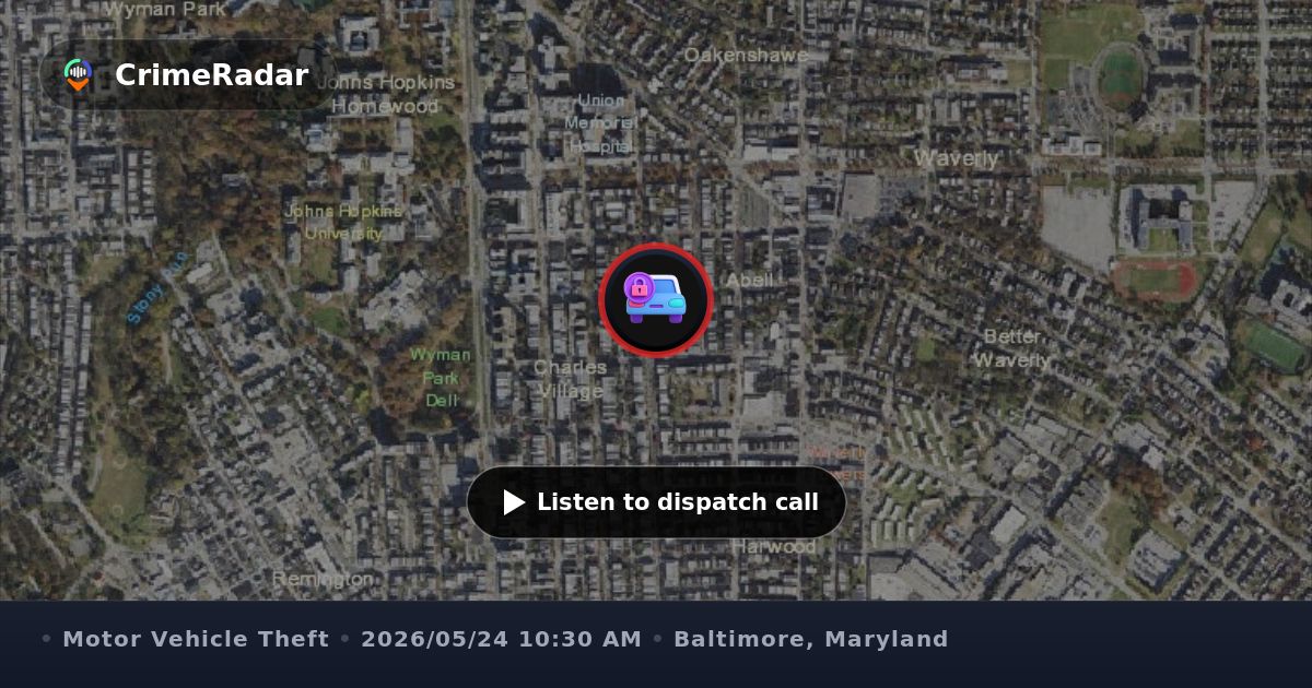Vehicle reported stolen on Barclay Street, Baltimore MD | CrimeRadar