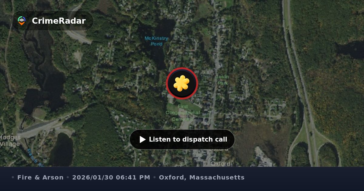 Apparent vehicle fire near plaza entrance in Oxford, Oxford MA | CrimeRadar