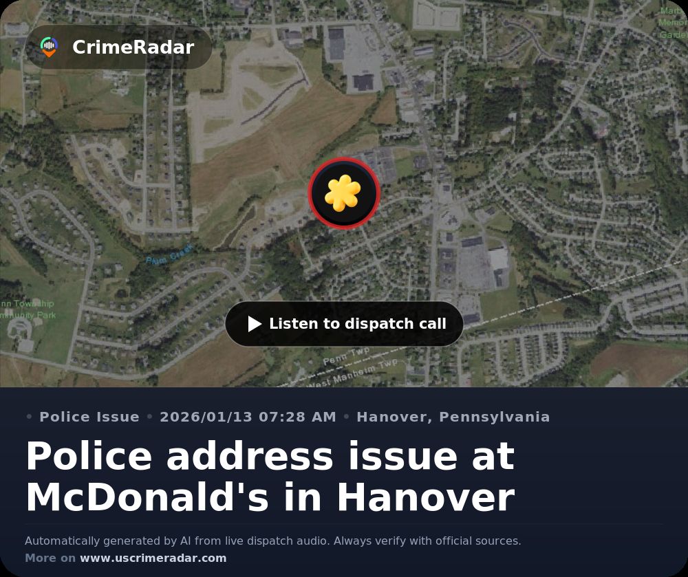 Police address issue at McDonald's in Hanover, Hanover PA | CrimeRadar