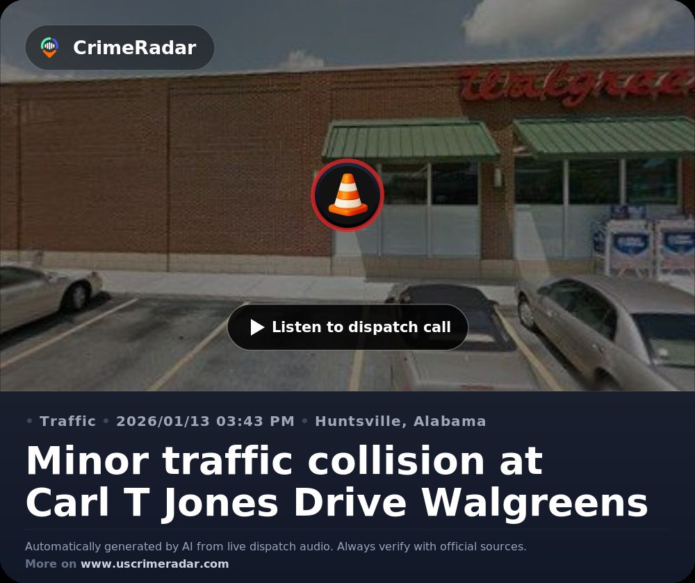 Minor traffic collision at Carl T Jones Drive Walgreens, Huntsville AL ...