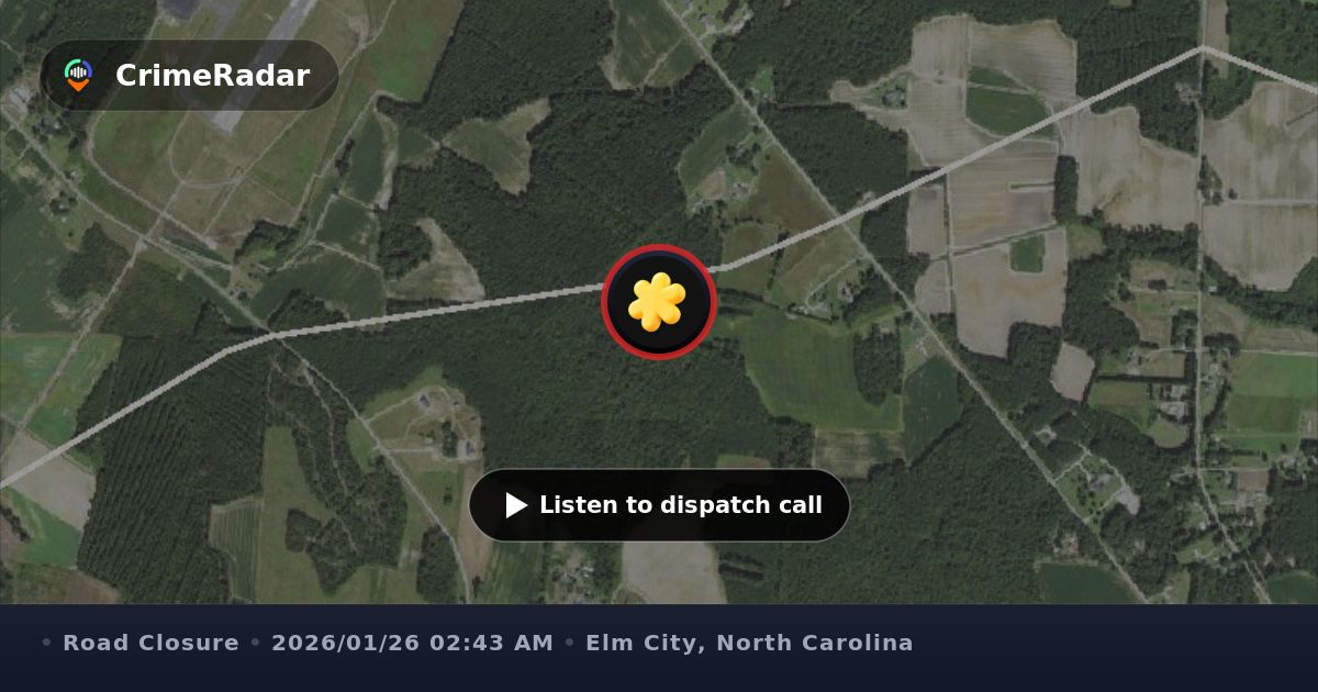 Tree blocks roadway on Stagecoach Rd, Elm City NC | CrimeRadar