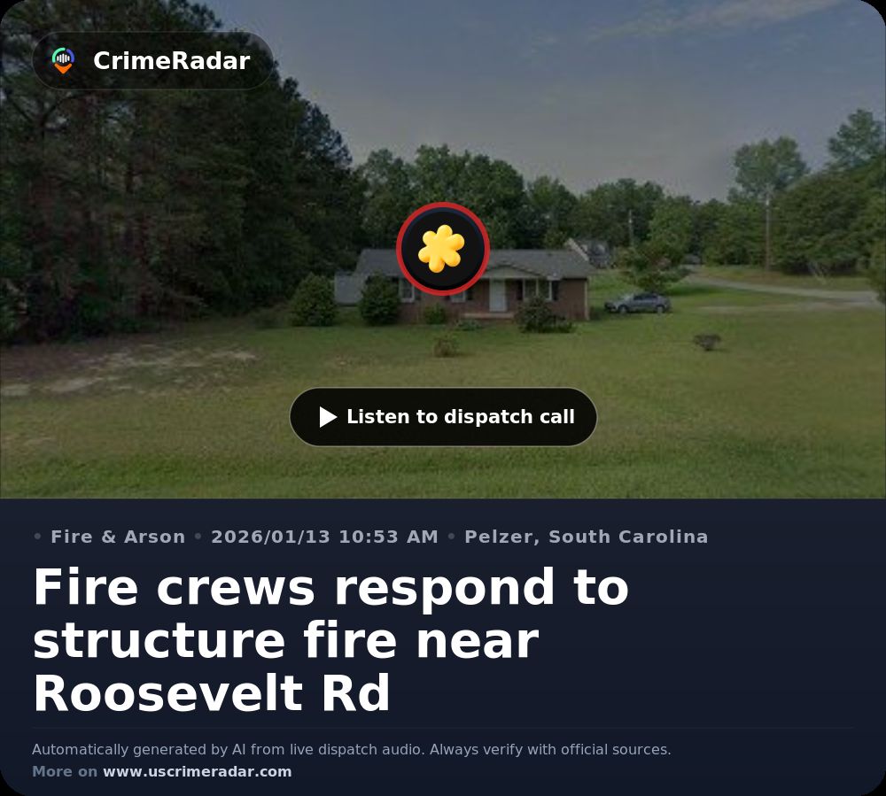 Fire crews respond to structure fire near Roosevelt Rd, Pelzer SC ...