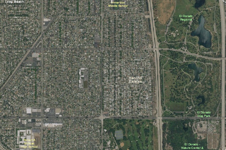 Motorcycles parked on grass near El Dorado Park West, Long Beach CA ...