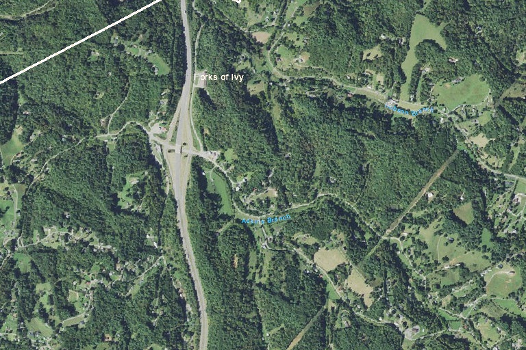 Power lines and tree block road on Old Mars Hill Highway, Weaverville ...
