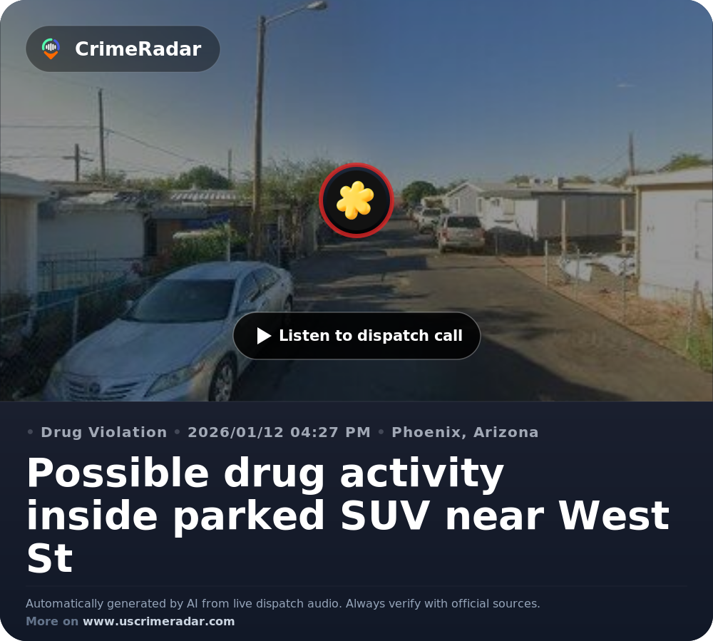 Possible drug activity inside parked SUV near West St, Phoenix AZ ...