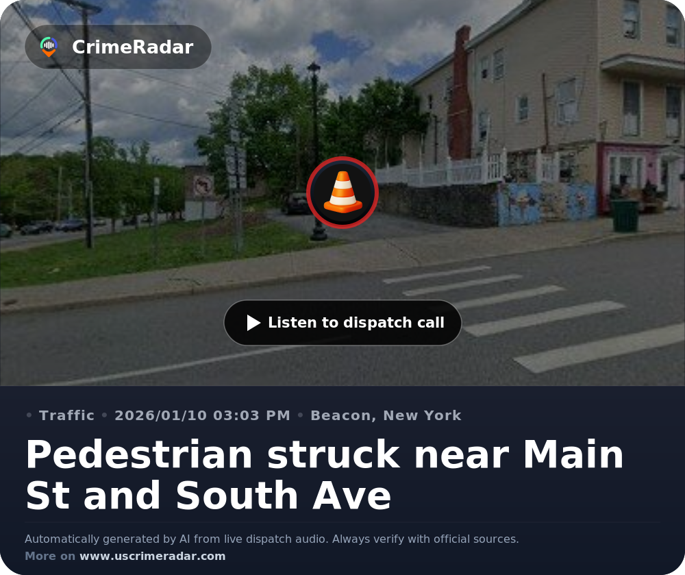 Pedestrian struck near Main St and South Ave, Beacon NY | CrimeRadar