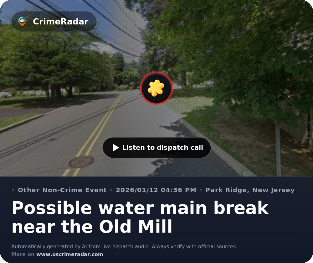 Possible water main break near the Old Mill, Park Ridge NJ | CrimeRadar