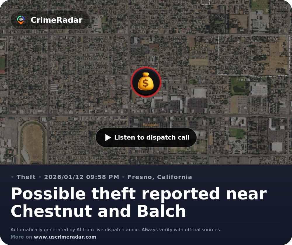 Possible theft reported near Chestnut and Balch, Fresno CA | CrimeRadar