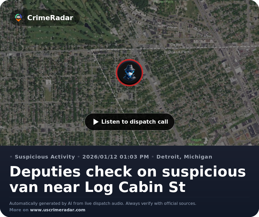 Deputies check on suspicious van near Log Cabin St, Detroit MI | CrimeRadar