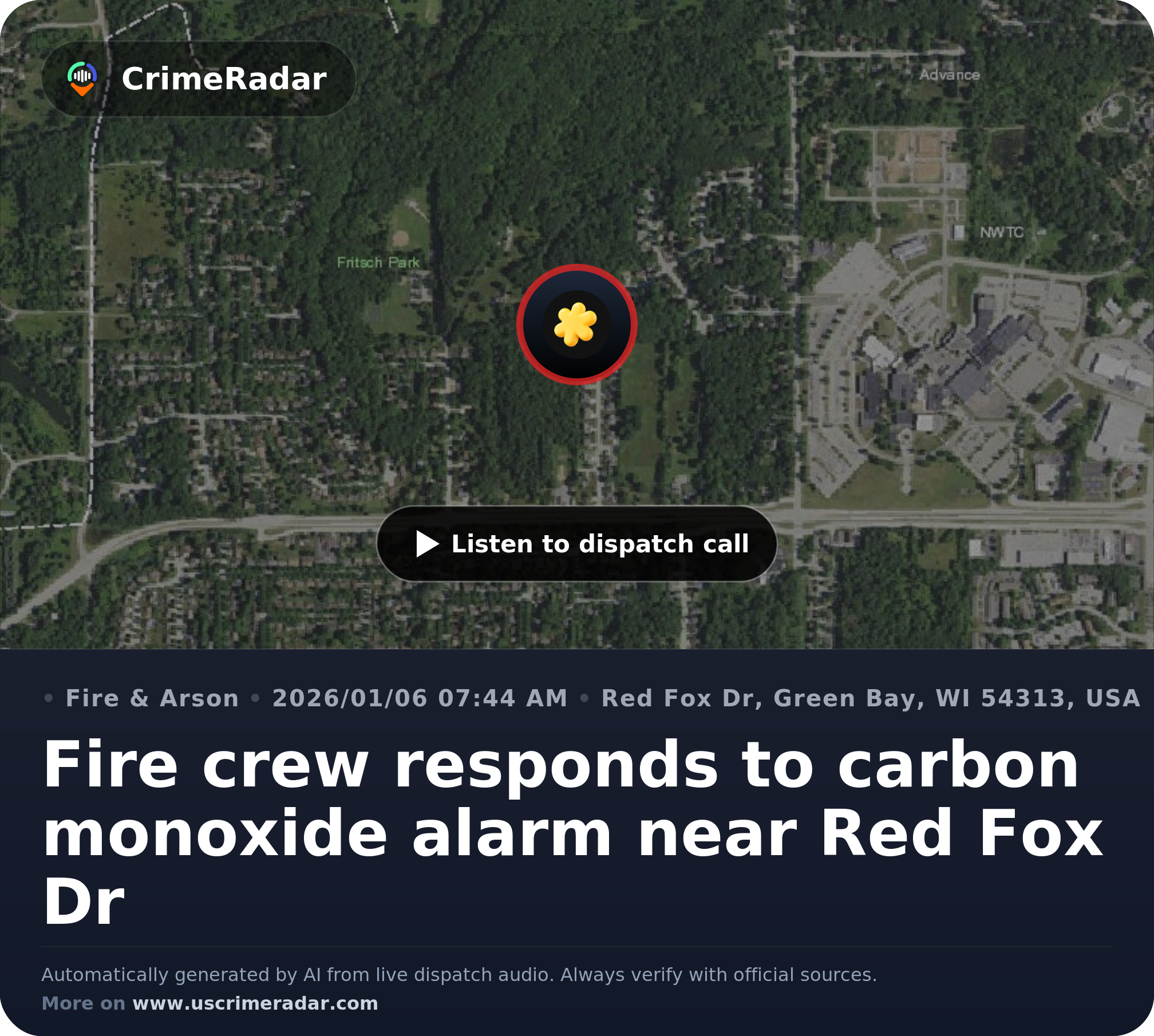 Fire crew responds to carbon monoxide alarm near Red Fox Dr, Green Bay ...