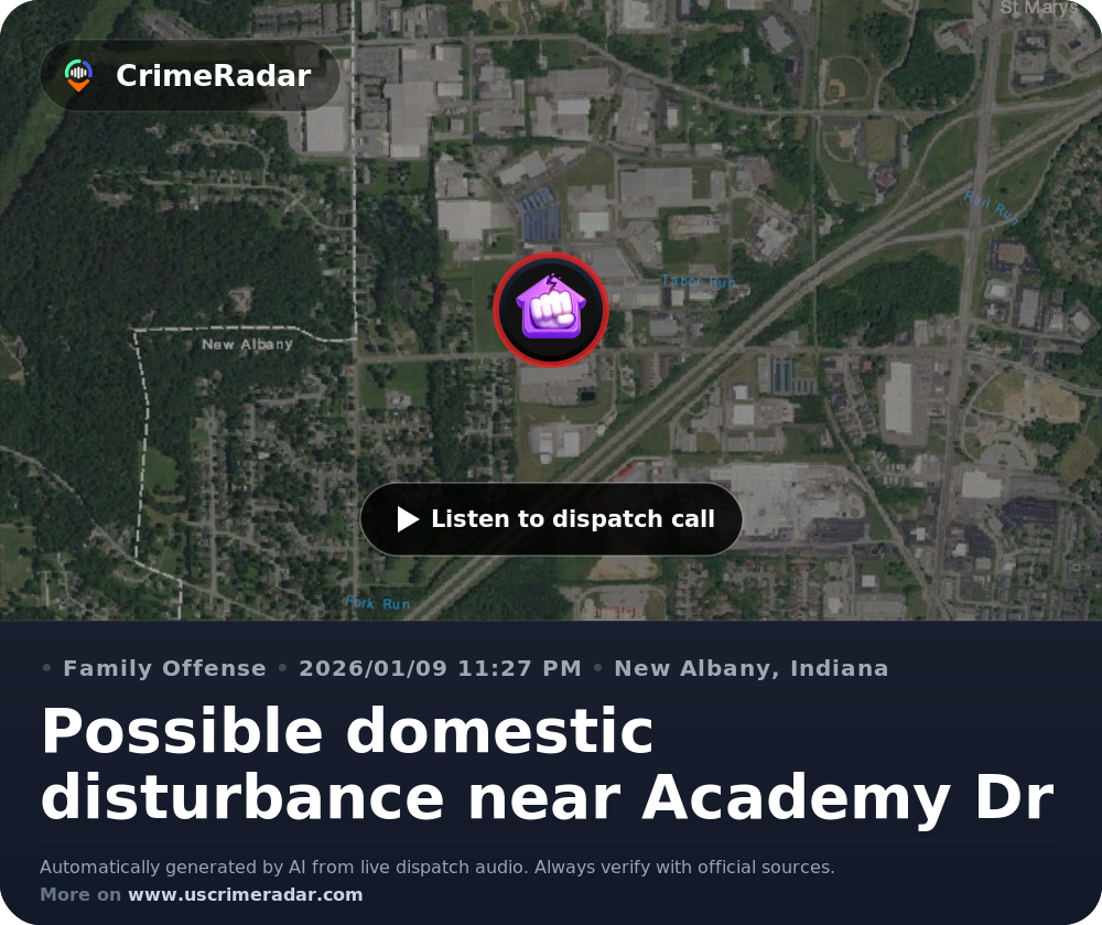 Possible domestic disturbance near Academy Dr, New Albany IN | CrimeRadar