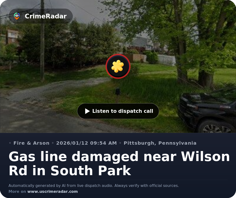 Gas line damaged near Wilson Rd in South Park, Pittsburgh PA | CrimeRadar