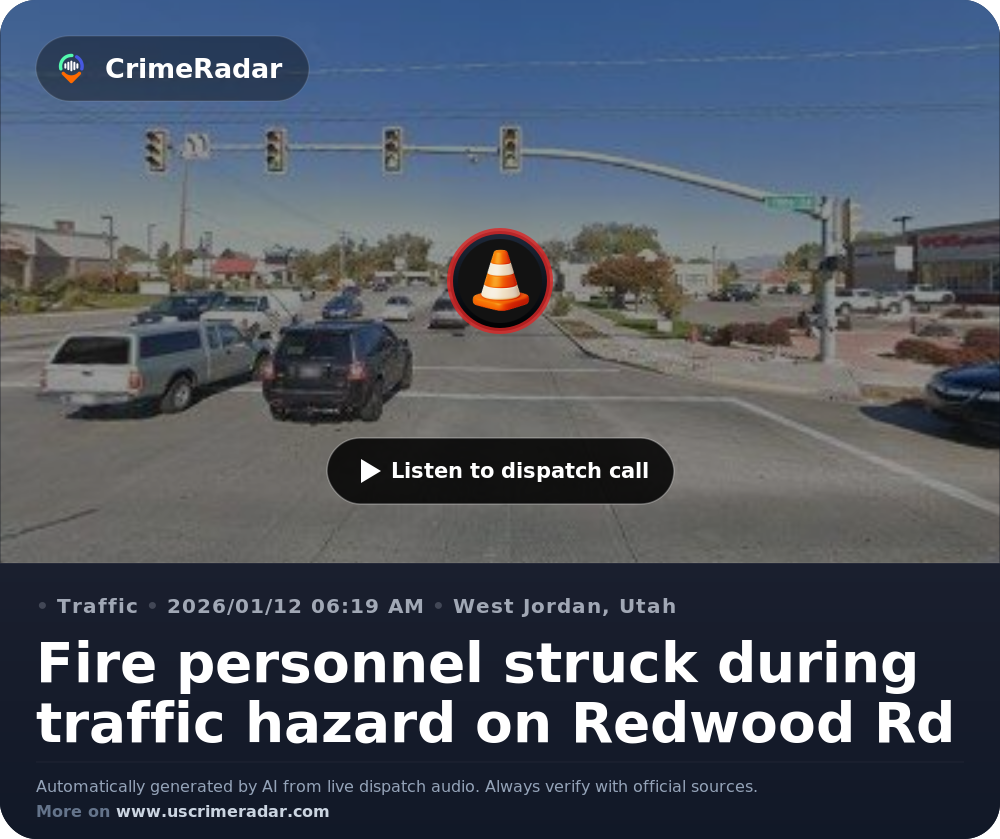 Fire personnel struck during traffic hazard on Redwood Rd, West Jordan ...