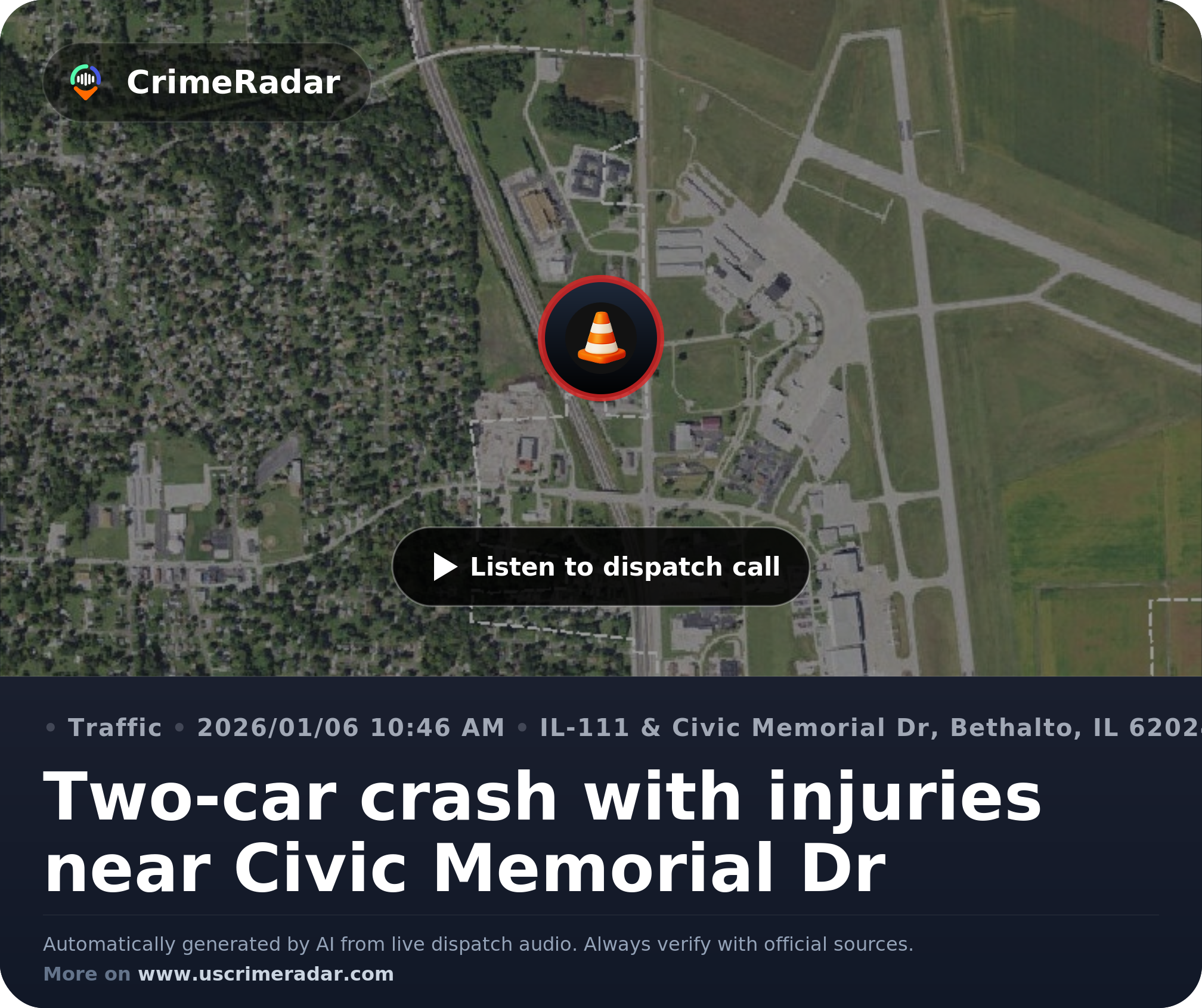 Two-car crash with injuries near Civic Memorial Dr, Bethalto IL ...