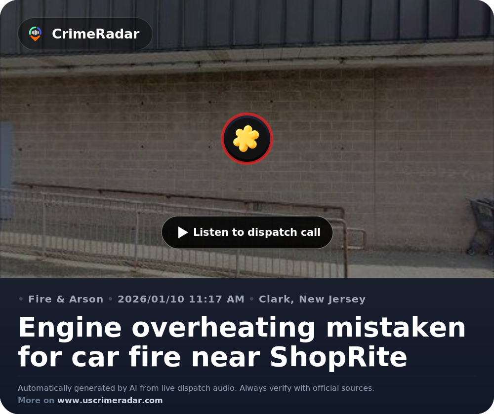 Engine overheating mistaken for car fire near ShopRite, Clark NJ ...