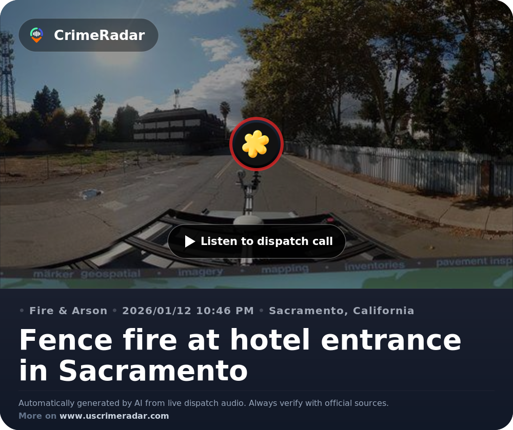 Fence fire at hotel entrance in Sacramento, Sacramento CA | CrimeRadar