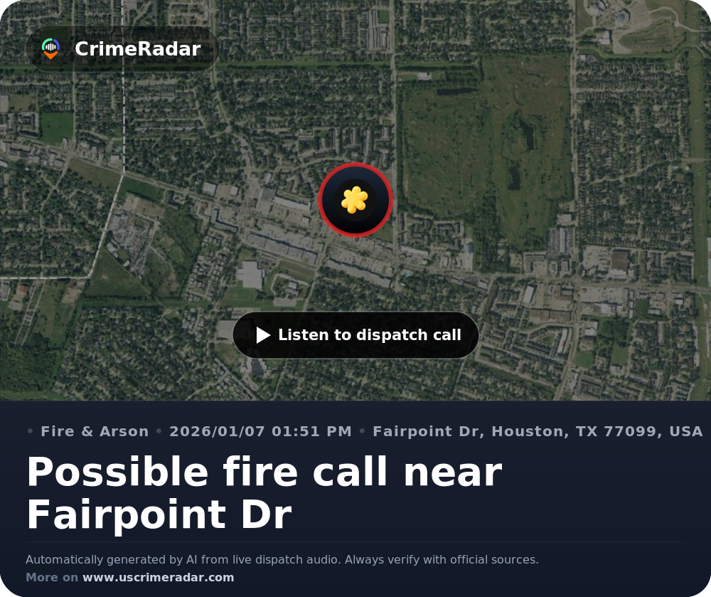 Possible fire call near Fairpoint Dr, Houston TX | CrimeRadar