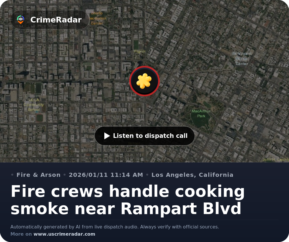 Fire crews handle cooking smoke near Rampart Blvd, Los Angeles CA ...