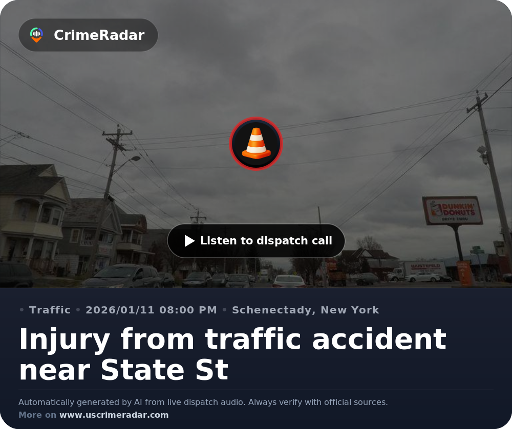 Injury from traffic accident near State St, Schenectady NY | CrimeRadar